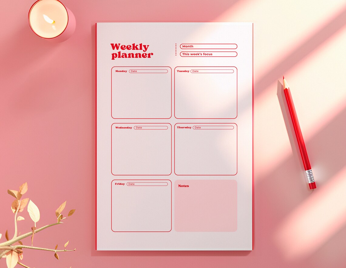 Five Days Weekly Planner the Red Adventure Undated Weekly Planner ...