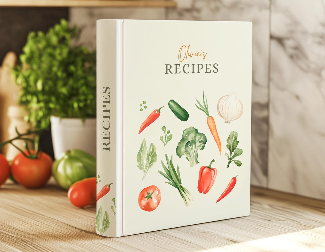 Watercolor Vegetables Recipe Binder Cover: Custom Recipe Book, Canva ...