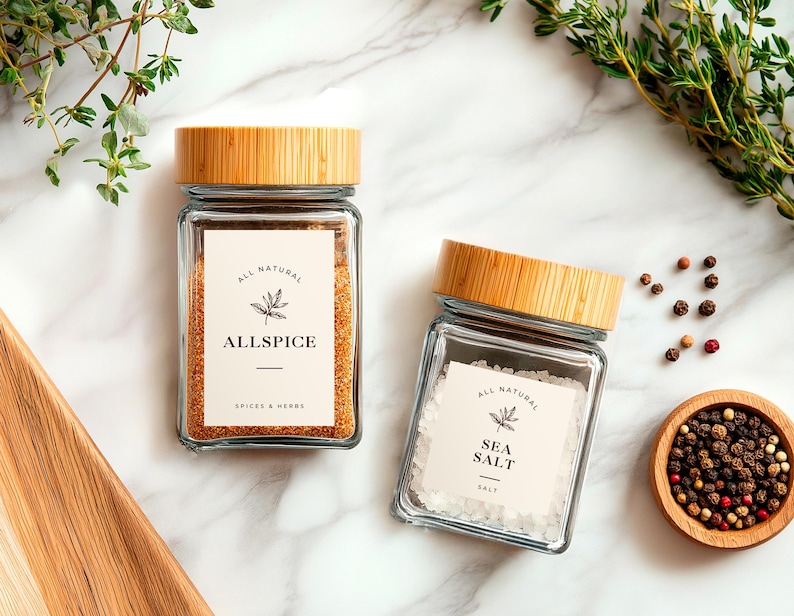 Minimalist Spice Labels: 180+ Natural Beige Designs Editable Canva ...