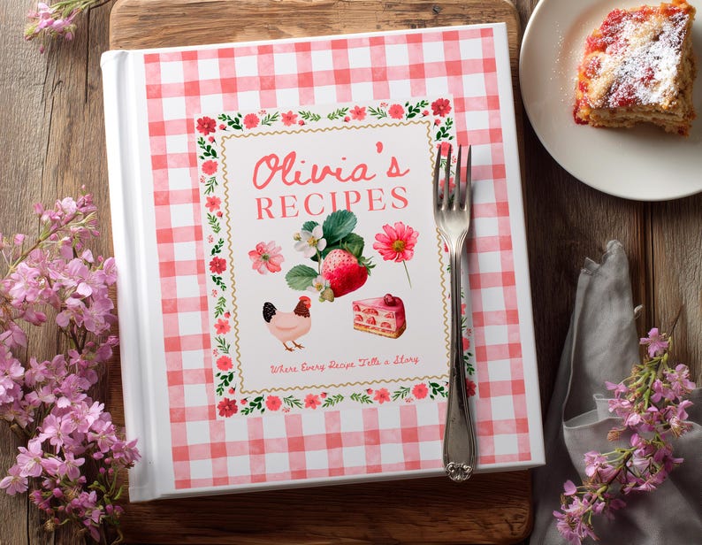 Pink Farmhouse Recipe Book Binder, Vintage Personalized Family Cookbook ...