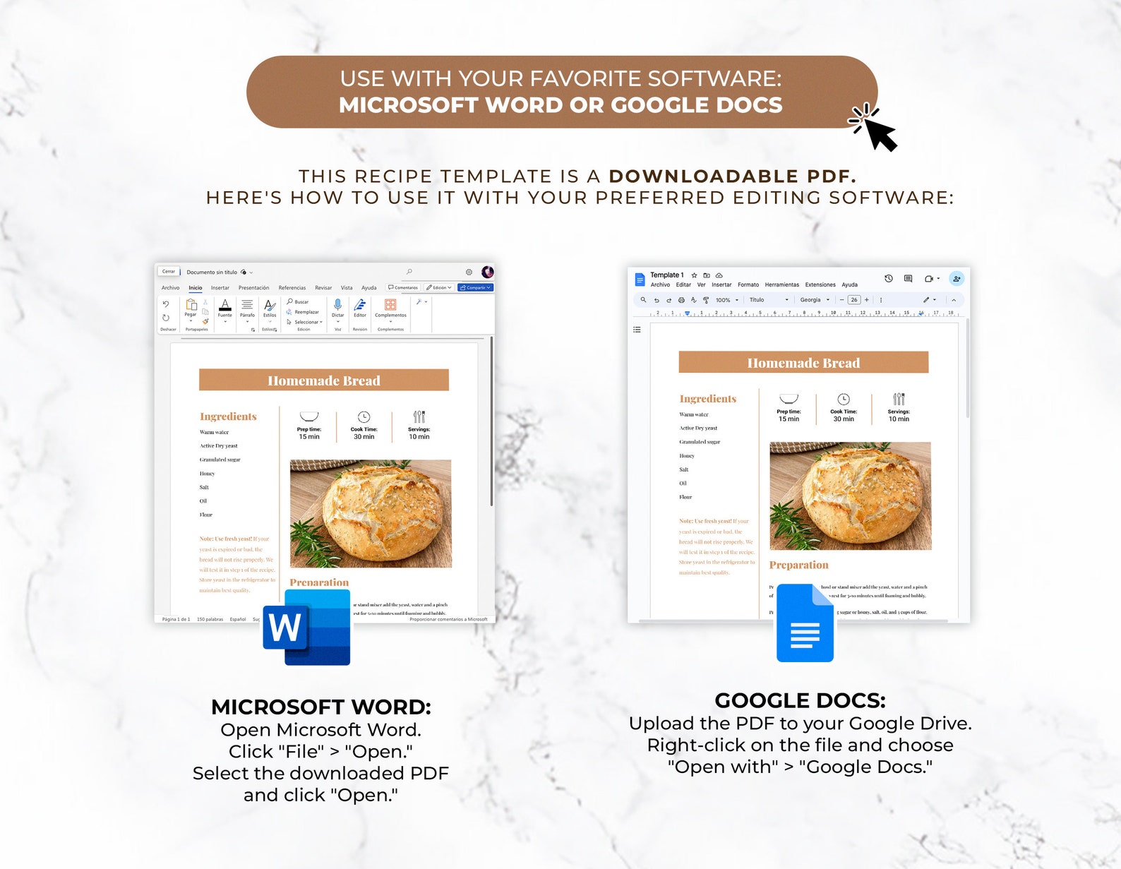 Editable Recipe With MS Word and Google Docs Recipe Template, Printable ...
