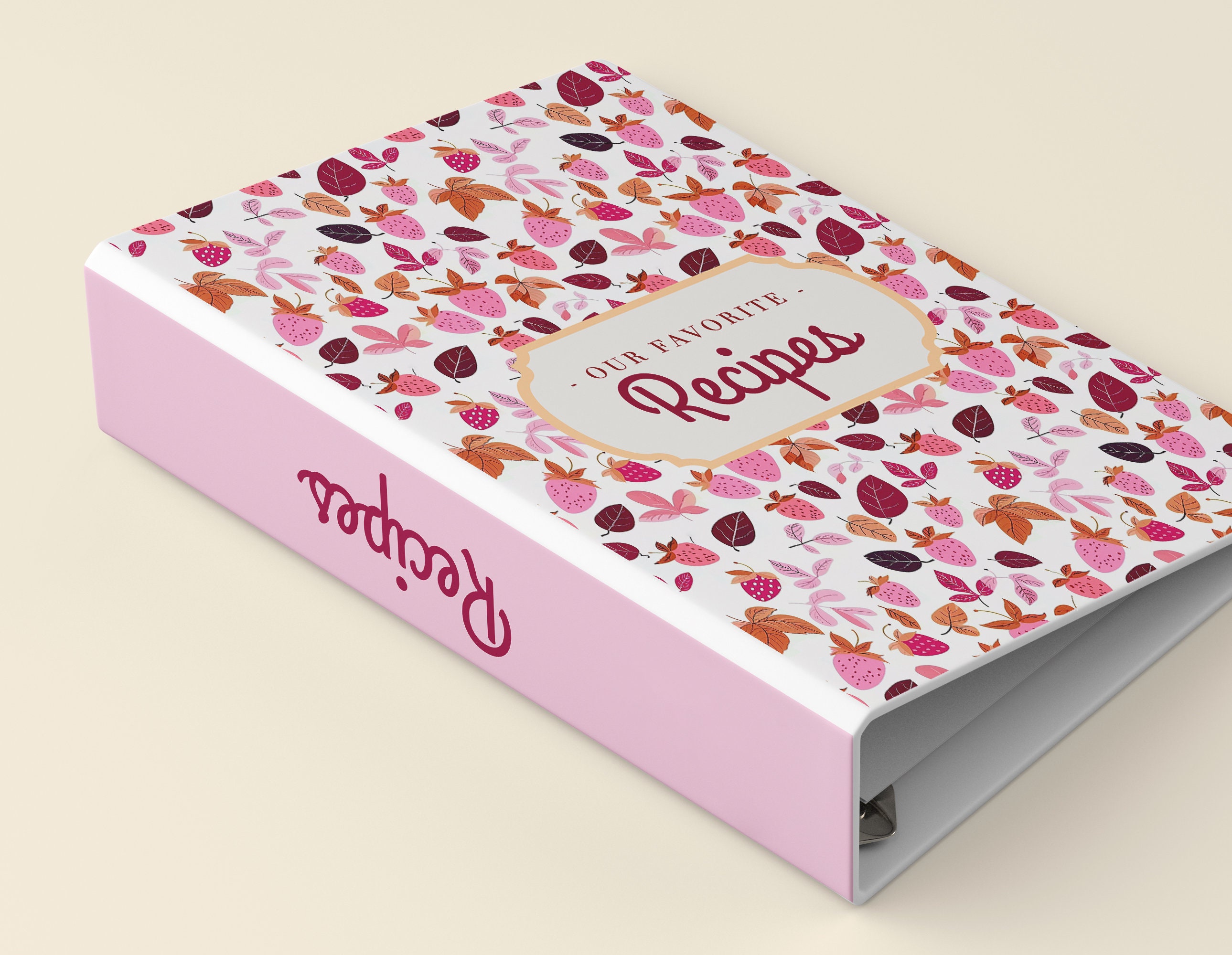 Recipe Binder Cover Bonus Recipe Template Pink Strawberry Design Binder ...