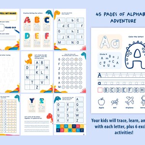 Dinosaur Alphabet Busy Book: Tracing & Learning Activities, Printable ...