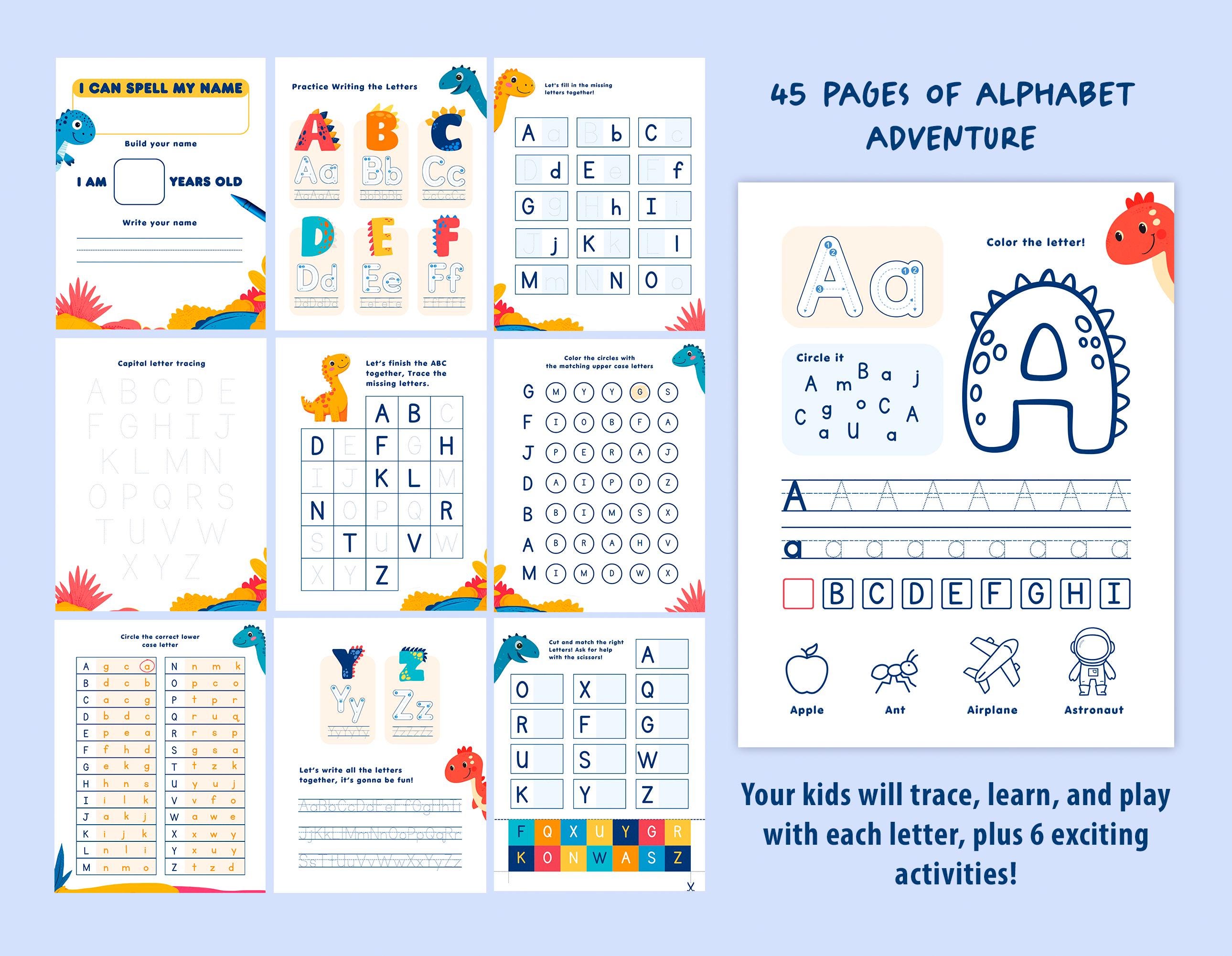 Dinosaur Busy Book Alphabet Learning Activities Printable for Kids ...