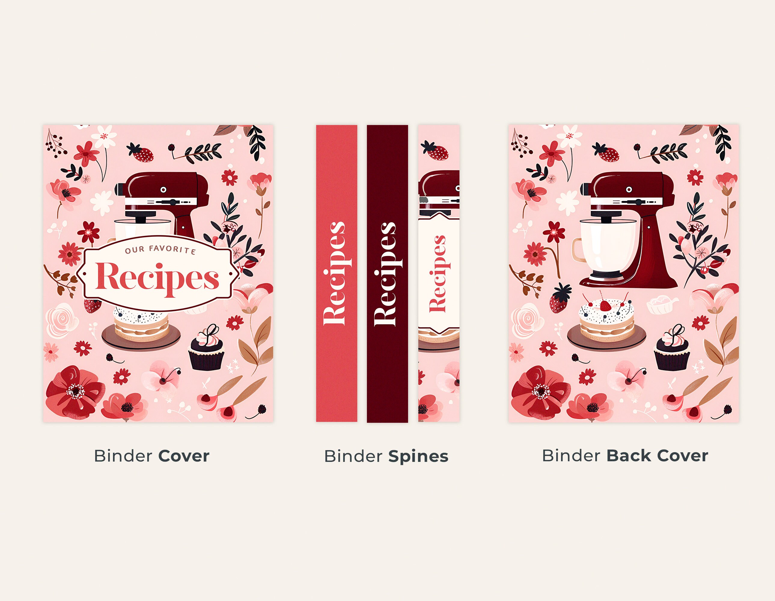 Recipe Binder Cover Stand Mixer and Desserts Kit, Recipe Book Cover ...