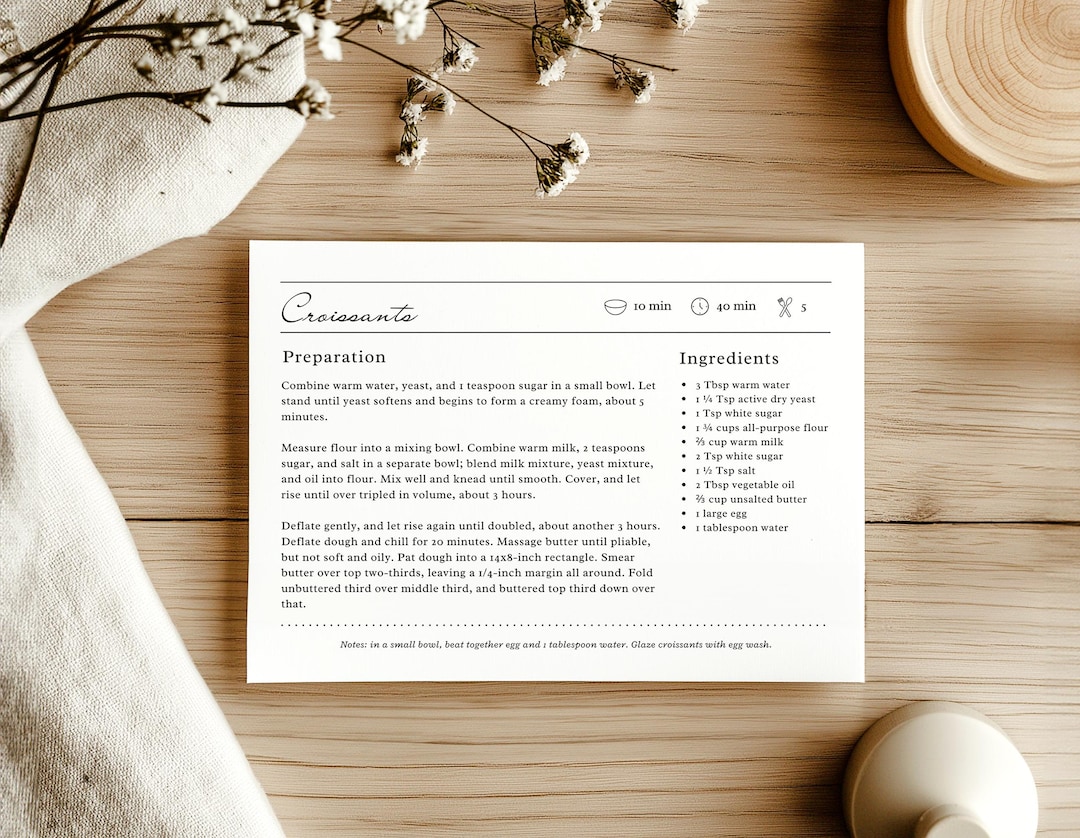 Canva Editable Elegant Recipe Card | Minimalist & Simple Recipe Card ...