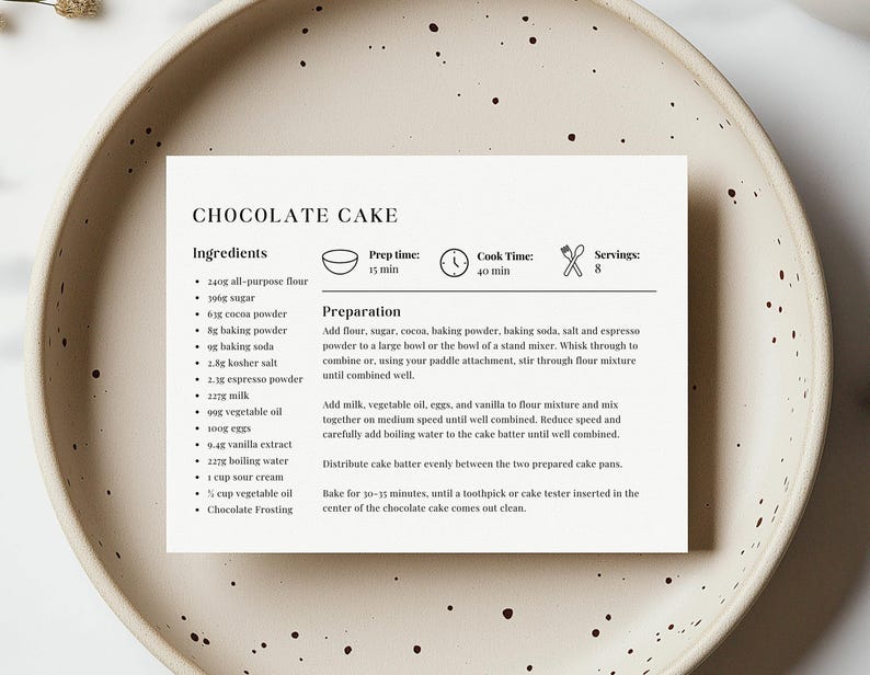 Editable Elegant Recipe Card With Canva | Minimalist Recipe Card ...