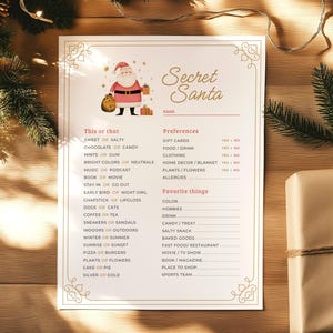 Minimalist Pink Secret Santa Survey Christmas Friends, Coworker ...