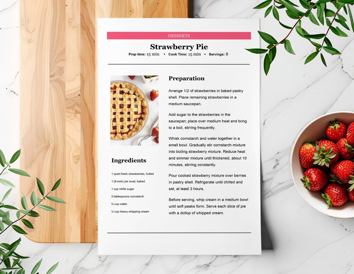 Editable Recipe Template Google Docs, MS Word and Canva Recipe Template ...