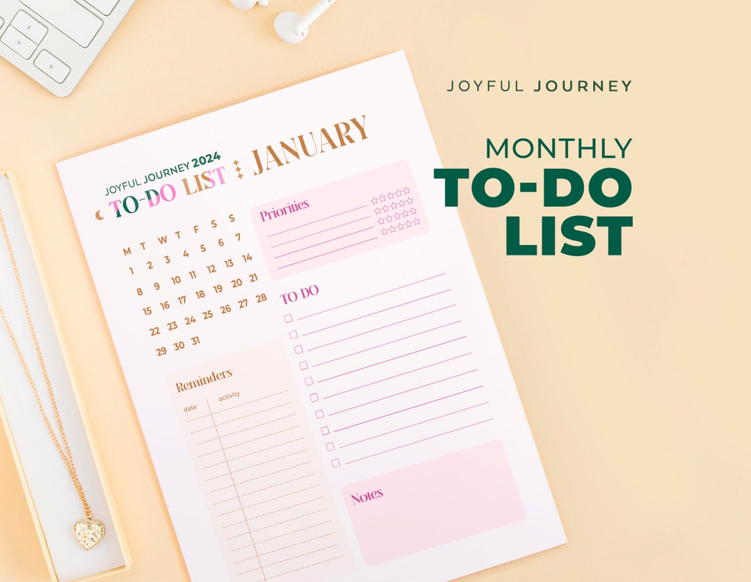 Monthly to Do List Joyful Journey Monthly Planner Productivity Planner ...