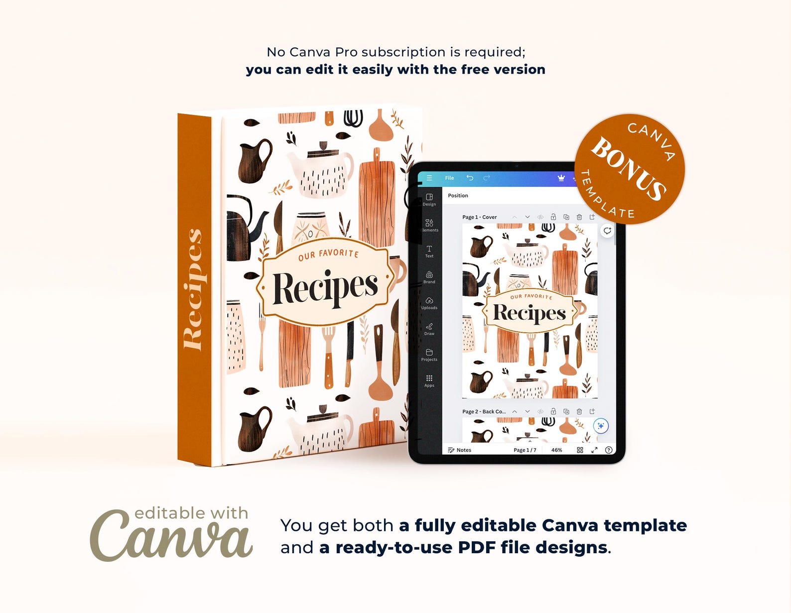 Kitchen Design Recipe Binder Cover: Canva Template and PDF (digital ...