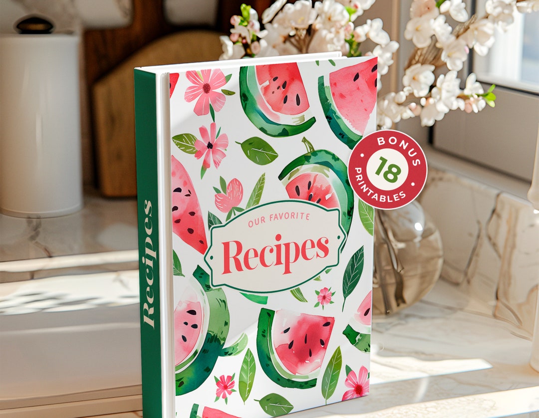 Recipe Binder Cover | Watermelon Kit, Recipe Book Cover, Binder Spine ...