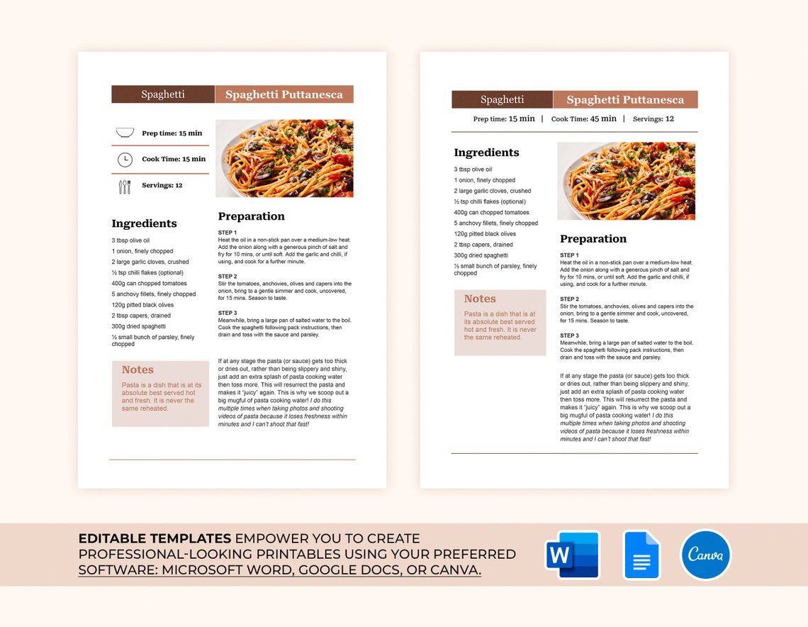 Editable Recipe With MS Word, Google Docs, and Canva Recipe Template ...