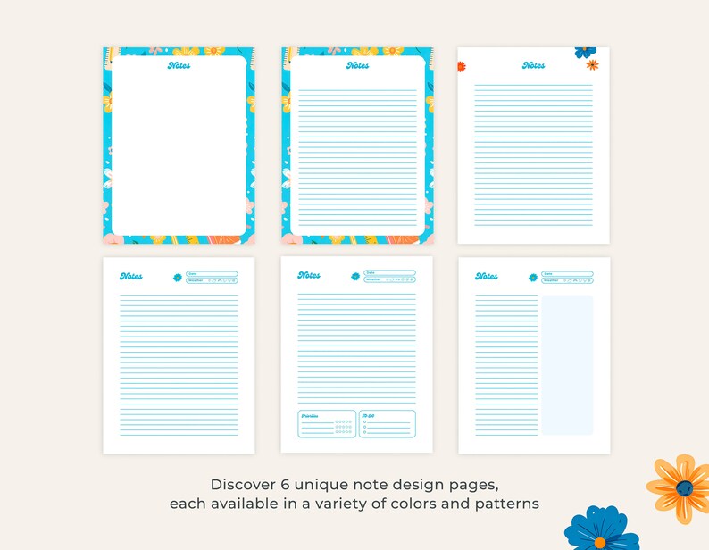 Printable Retro Notes Page: Groovy Note-taking Template Letter PDF ...