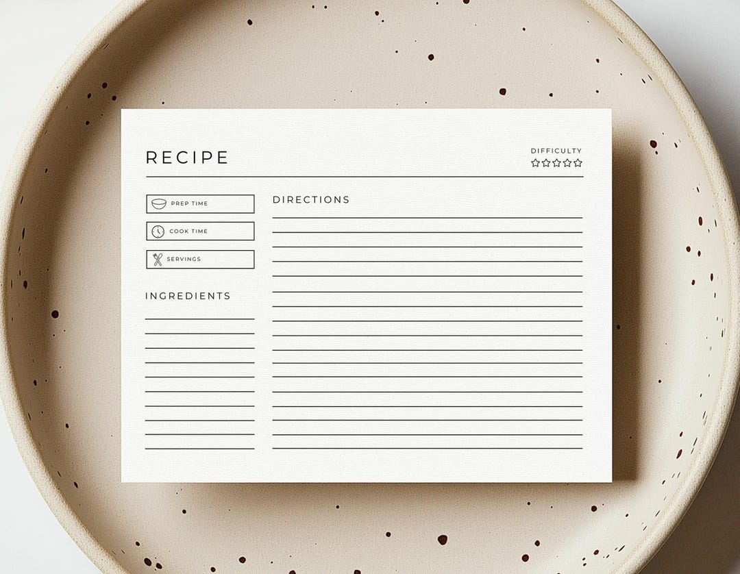 Printable Minimalist Blank Recipe Card Template | Simple Recipe Card ...