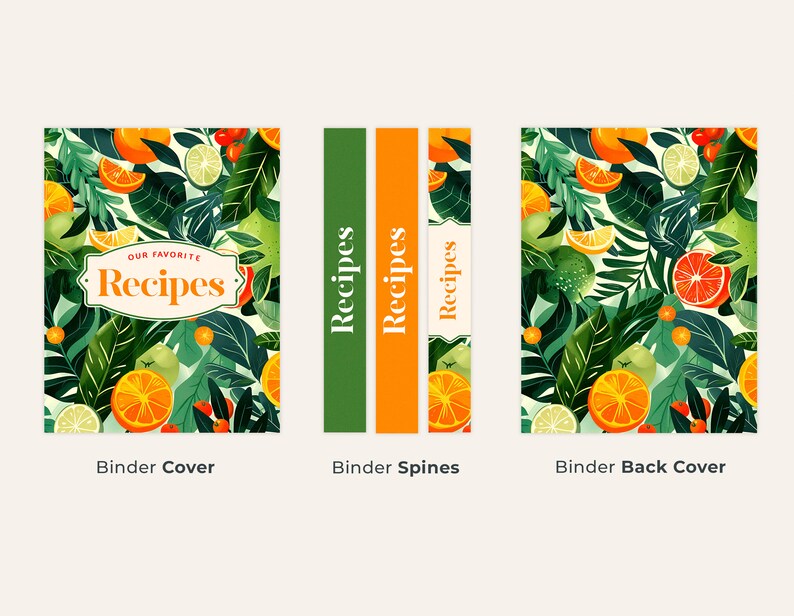 Recipe Binder Cover | Lemons and Oranges Kit, Recipe Book Cover, Binder ...