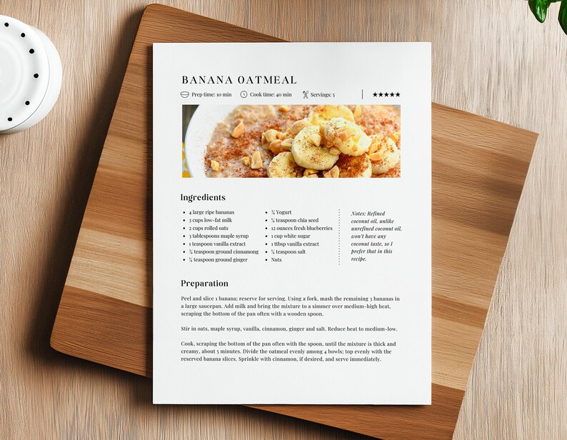 Editable Canva Recipe Template Printable Minimalist Recipe, Editable ...
