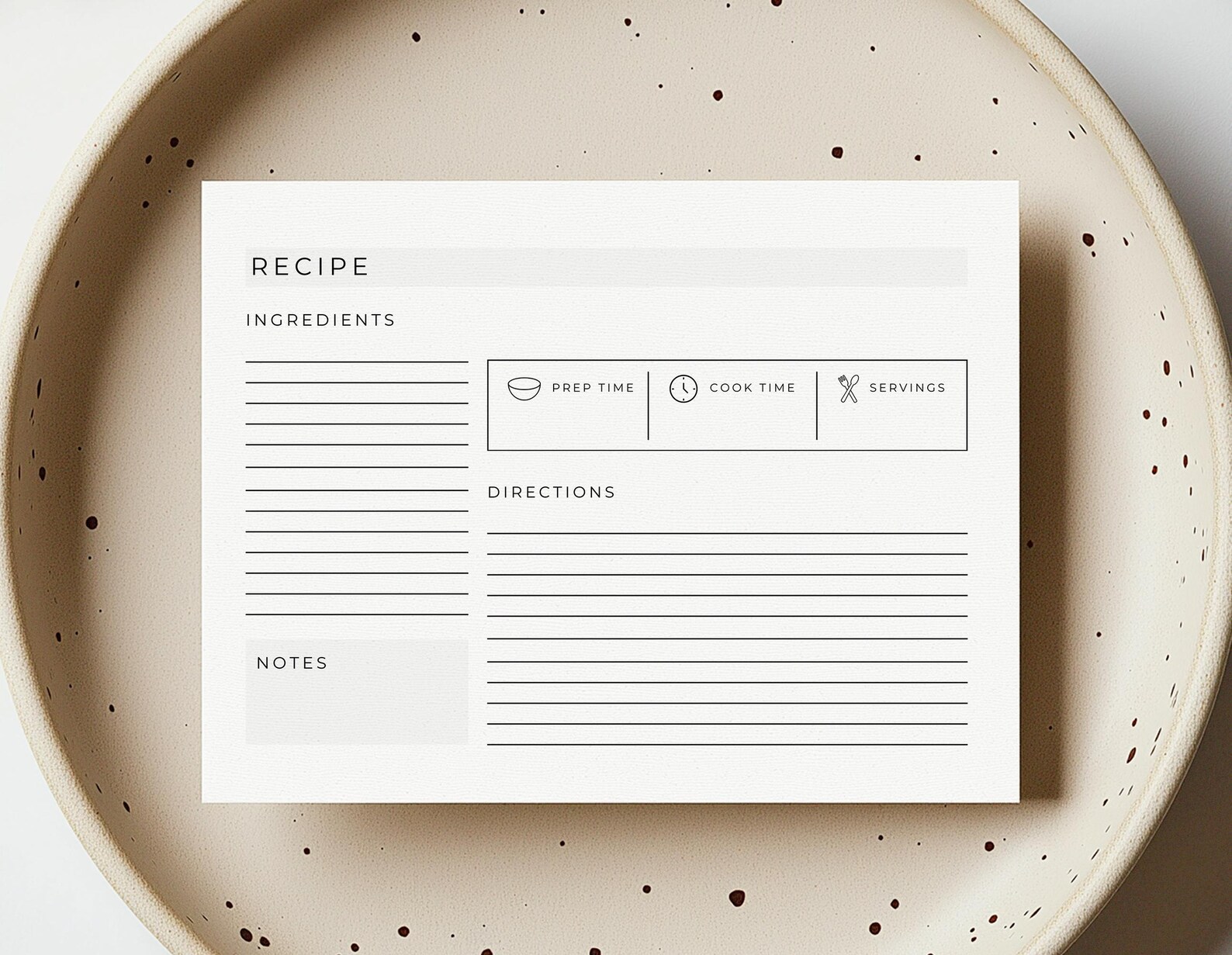 Printable Minimalist Blank Recipe Card Template | Simple Recipe Card ...