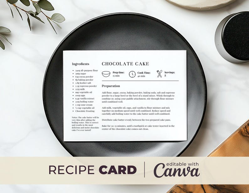 Editable Elegant Recipe Card With Canva | Minimalist Recipe Card ...
