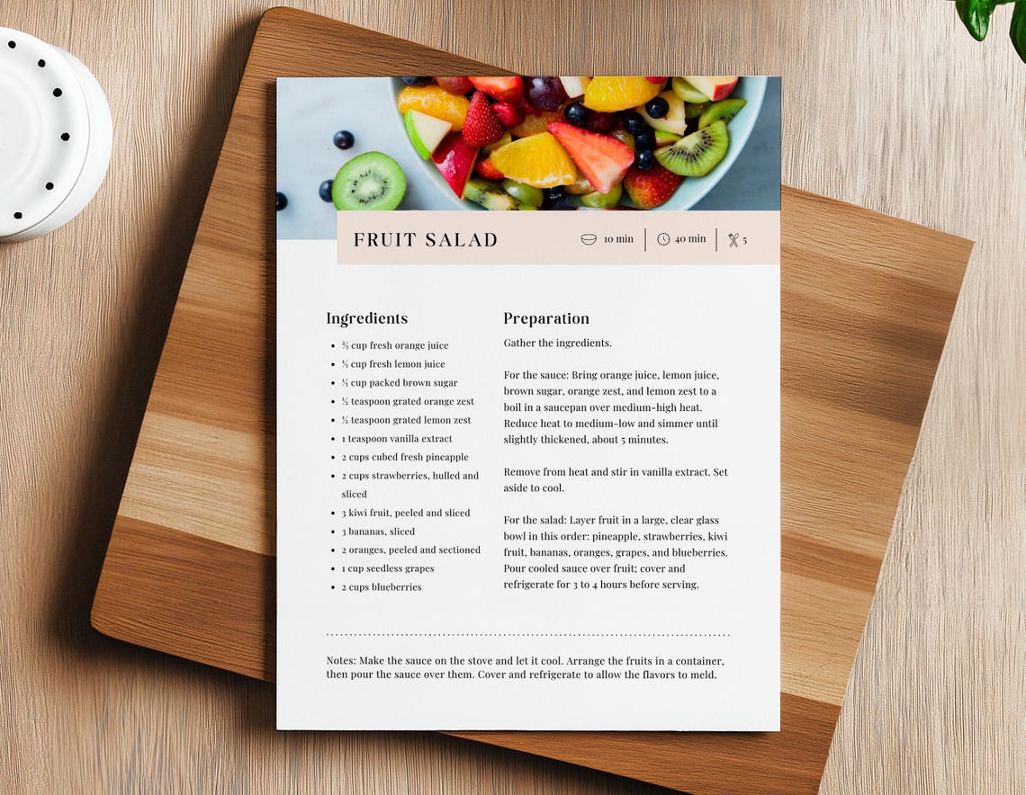 Canva Recipe Editable Minimalist Template | Printable Recipe, Editable ...
