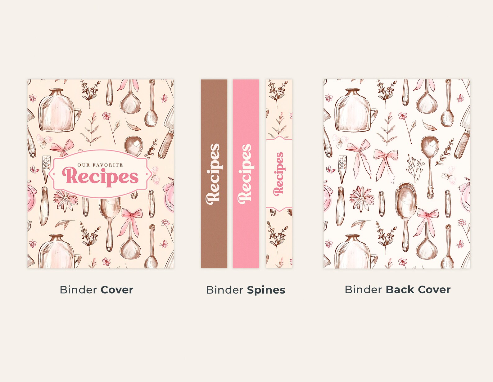 Recipe Binder Cover + Bonus Recipe Template - Coquette Binder Kit ...