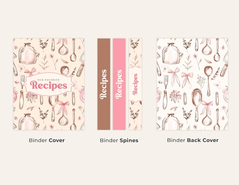 Recipe Binder Cover + Bonus Recipe Template - Coquette Binder Kit ...
