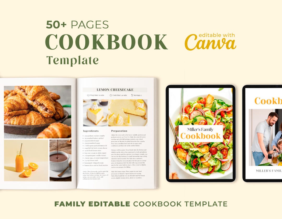 50 Page Family Cookbook Template Editable With Canva, Minimalist Recipe ...
