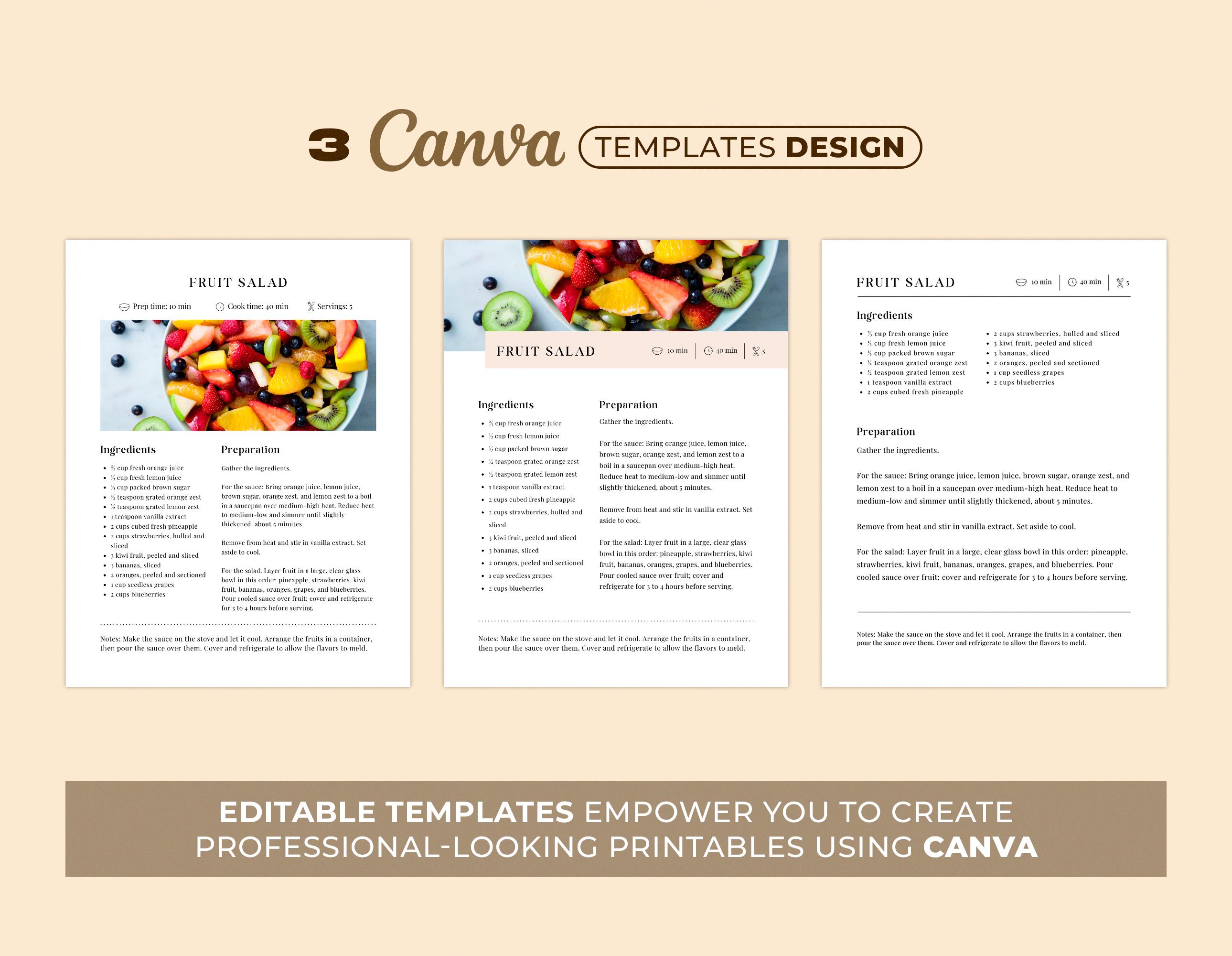 Canva Recipe Editable Minimalist Template | Printable Recipe, Editable ...