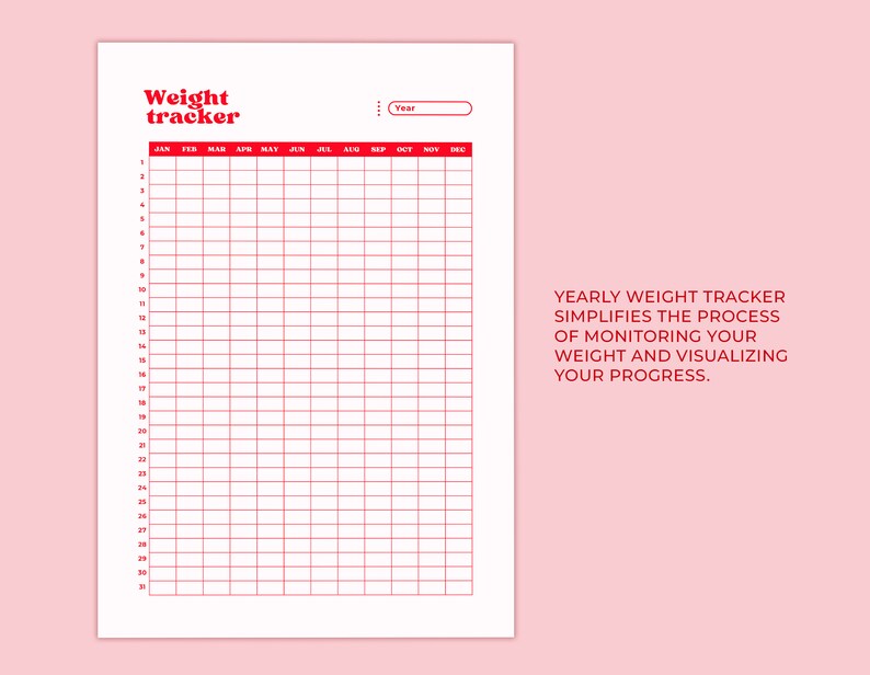 Yearly Weight Tracker the Red Adventure 365 Day Weight Tracker Fillable ...