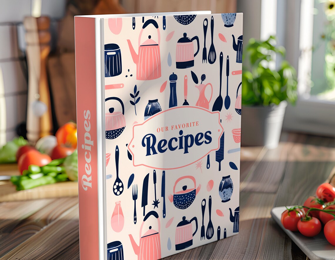 Recipe Binder Cover + Bonus Recipe Template - Pink Kitchen Utensils ...
