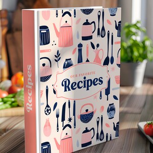 Recipe Binder Cover + Bonus Recipe Template - Pink Kitchen Utensils ...