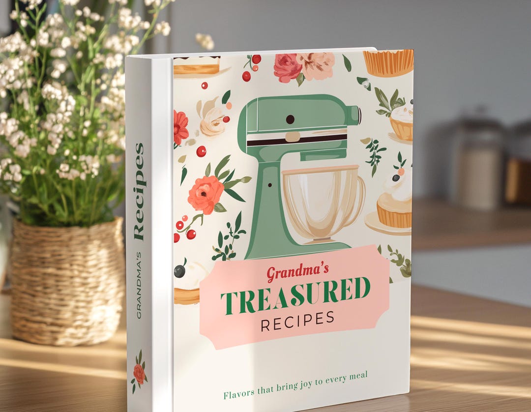 Grandma's Recipe Binder Cover: Floral Stand Mixer Design Canva Template ...