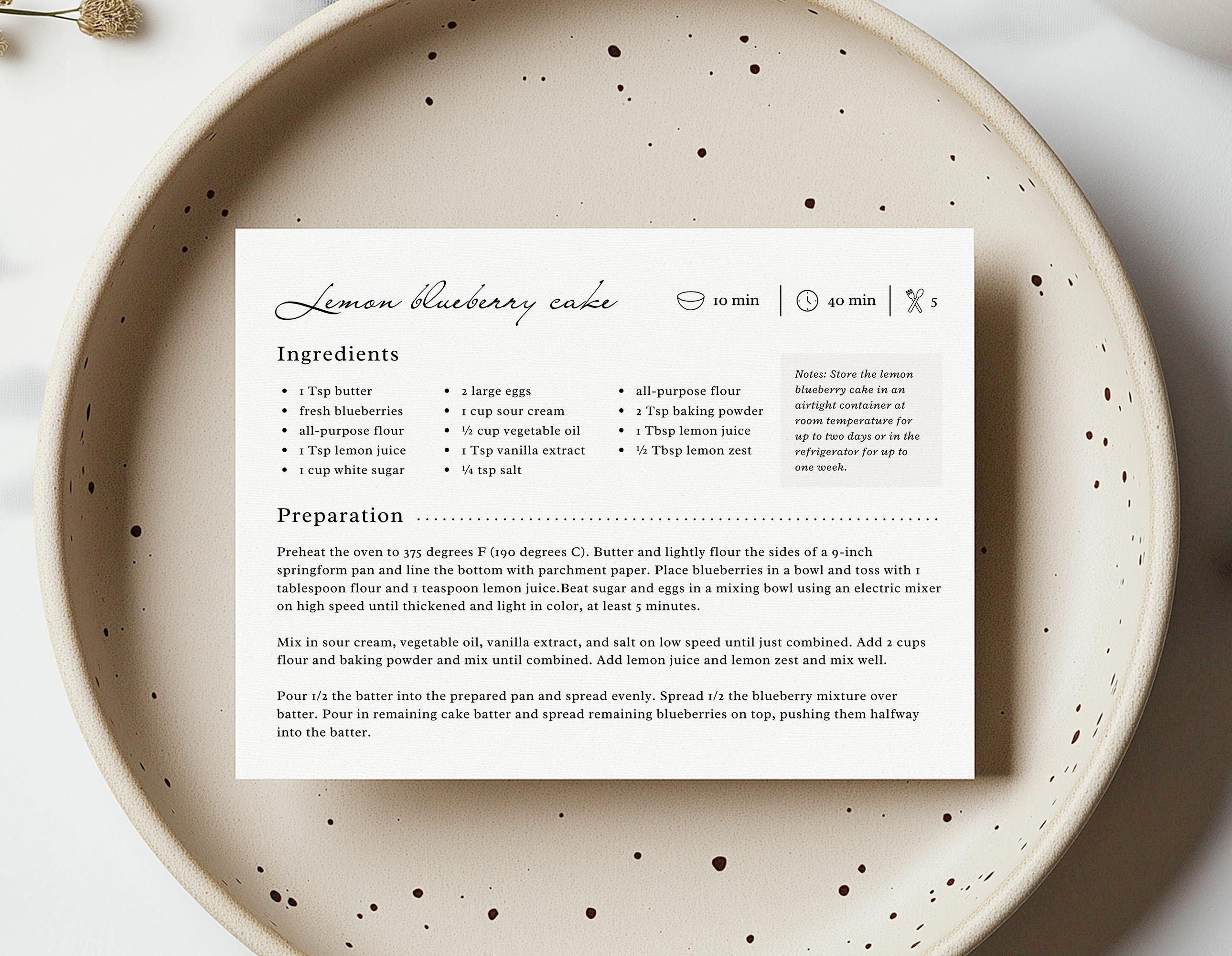 Classic Recipe Card Template: Minimalist 5x7 Design Canva Template ...