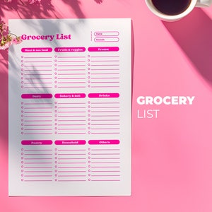 Grocery List the Pink Adventure Grocery Planner, Food Shopping List ...
