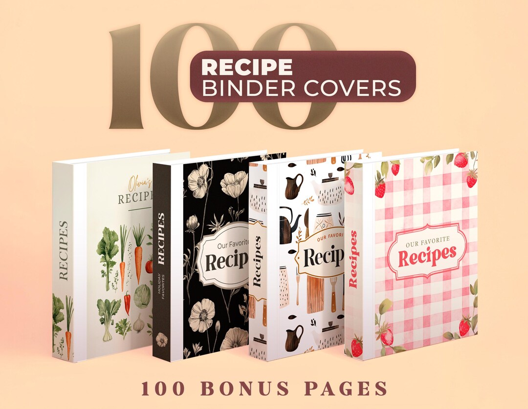 100 Recipe Binder Cover Bundle: Classic Editable Canva Template & PDF ...