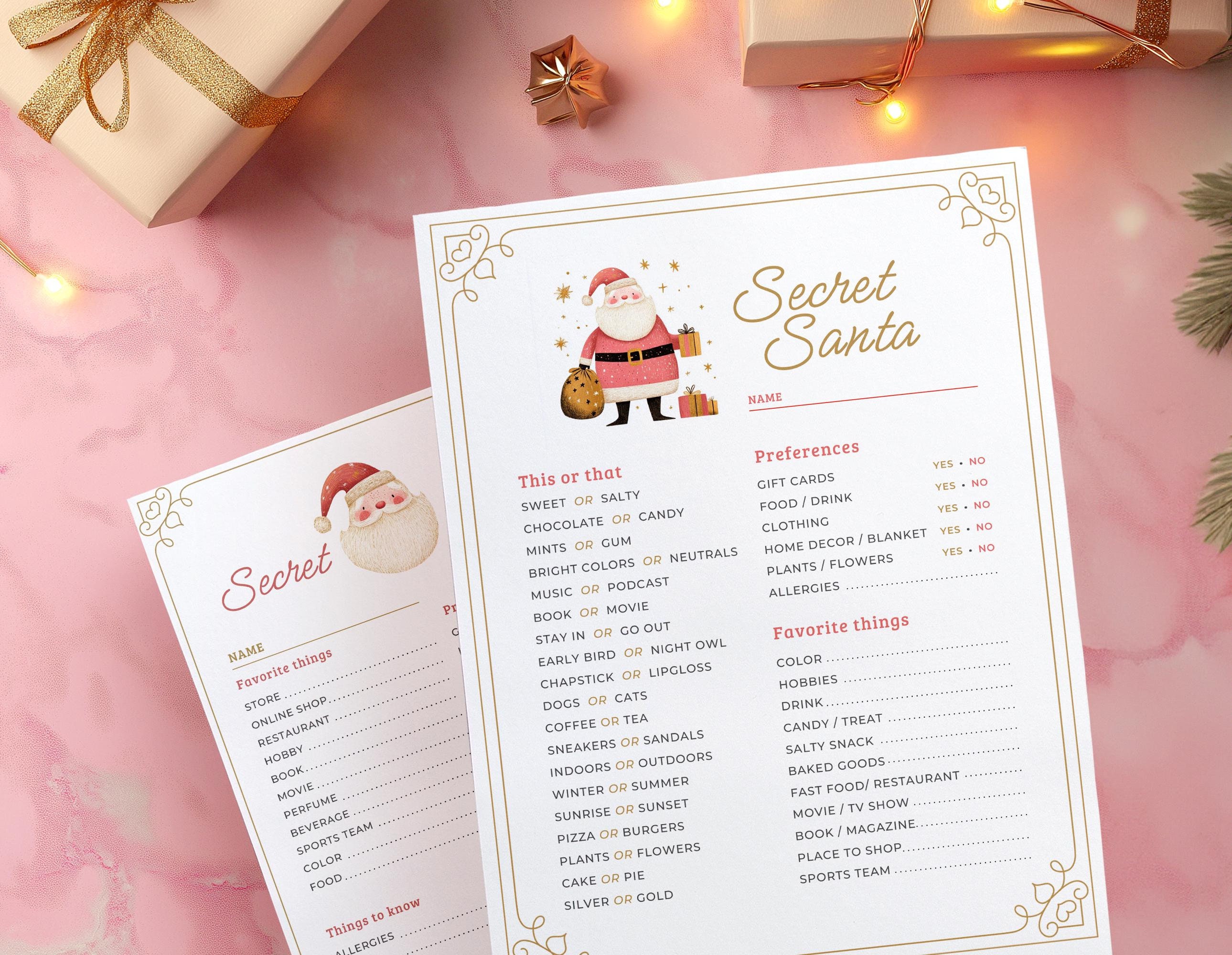 Minimalist Pink Secret Santa Survey Christmas Friends, Coworker ...