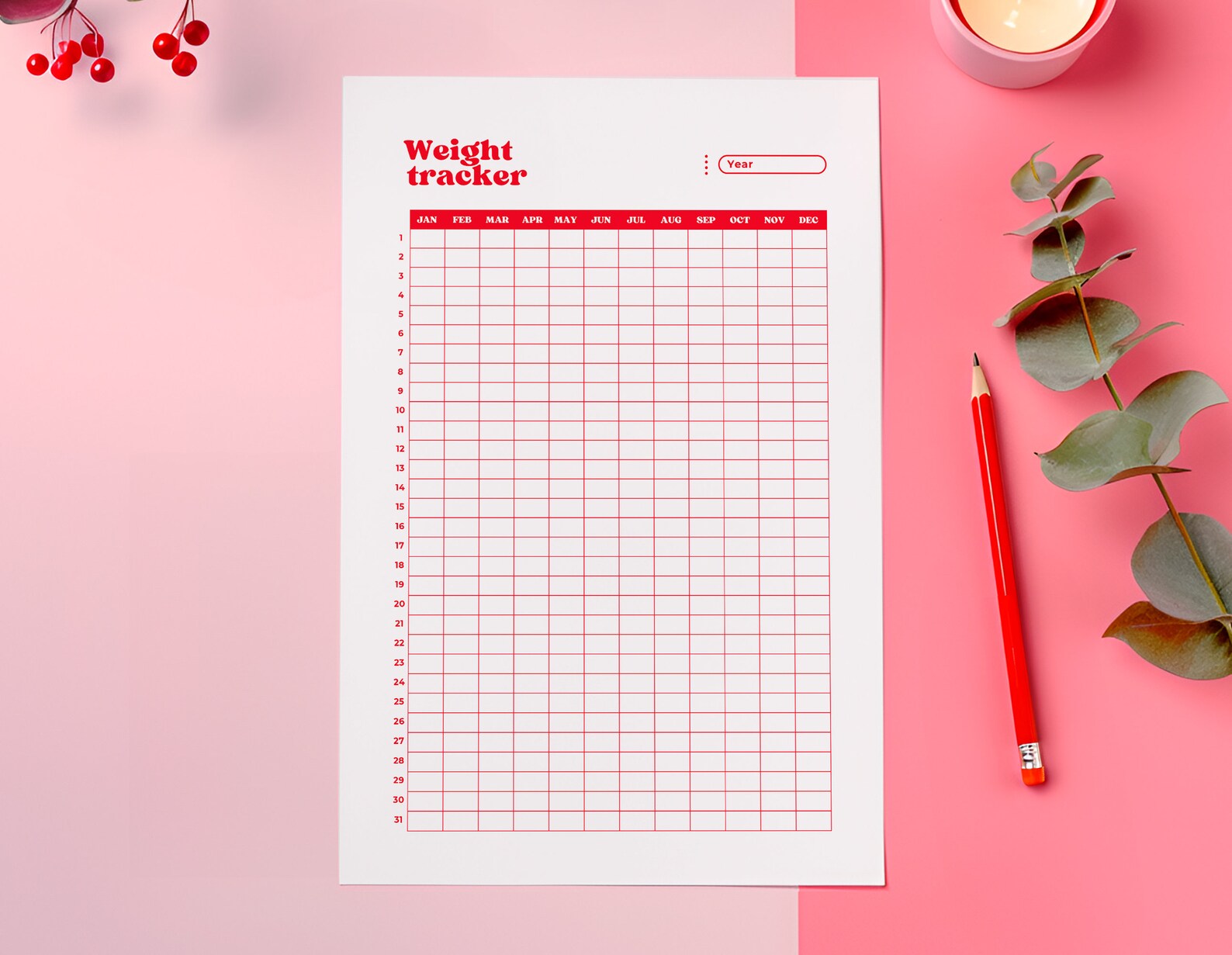 Yearly Weight Tracker the Red Adventure 365 Day Weight Tracker Fillable ...