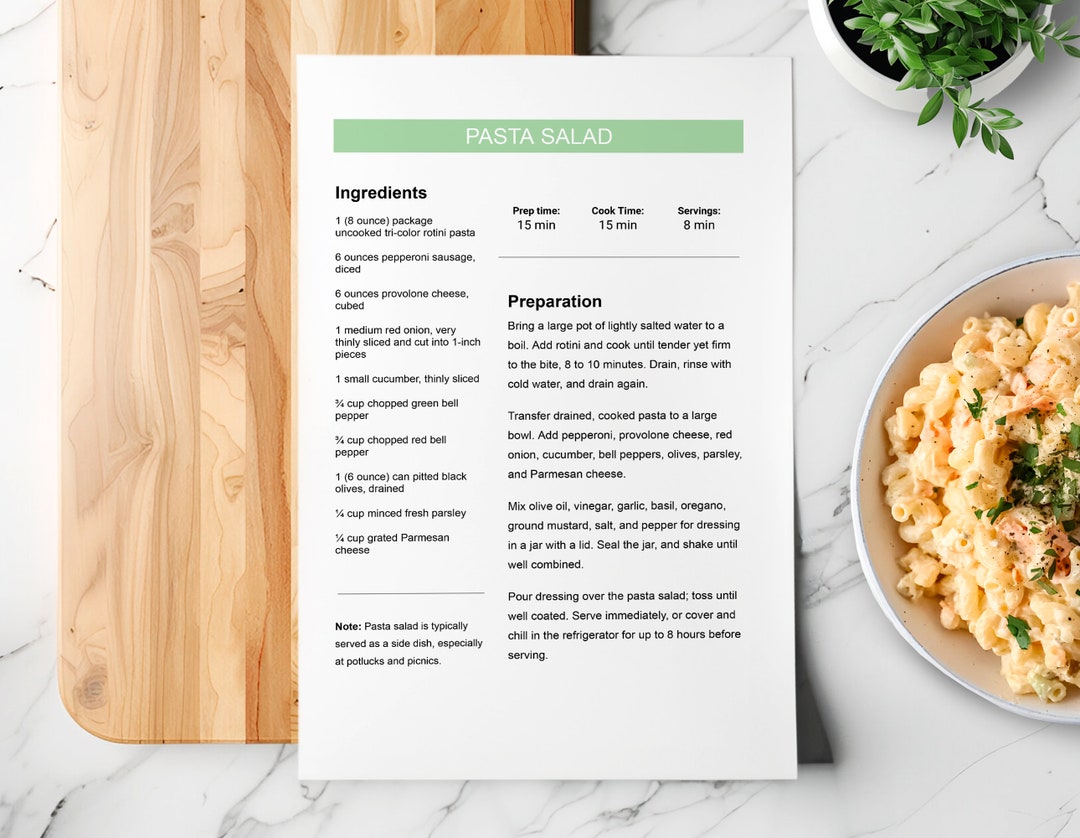 Editable Recipe Template: Printable Recipe Book Page, MS Word & Google ...