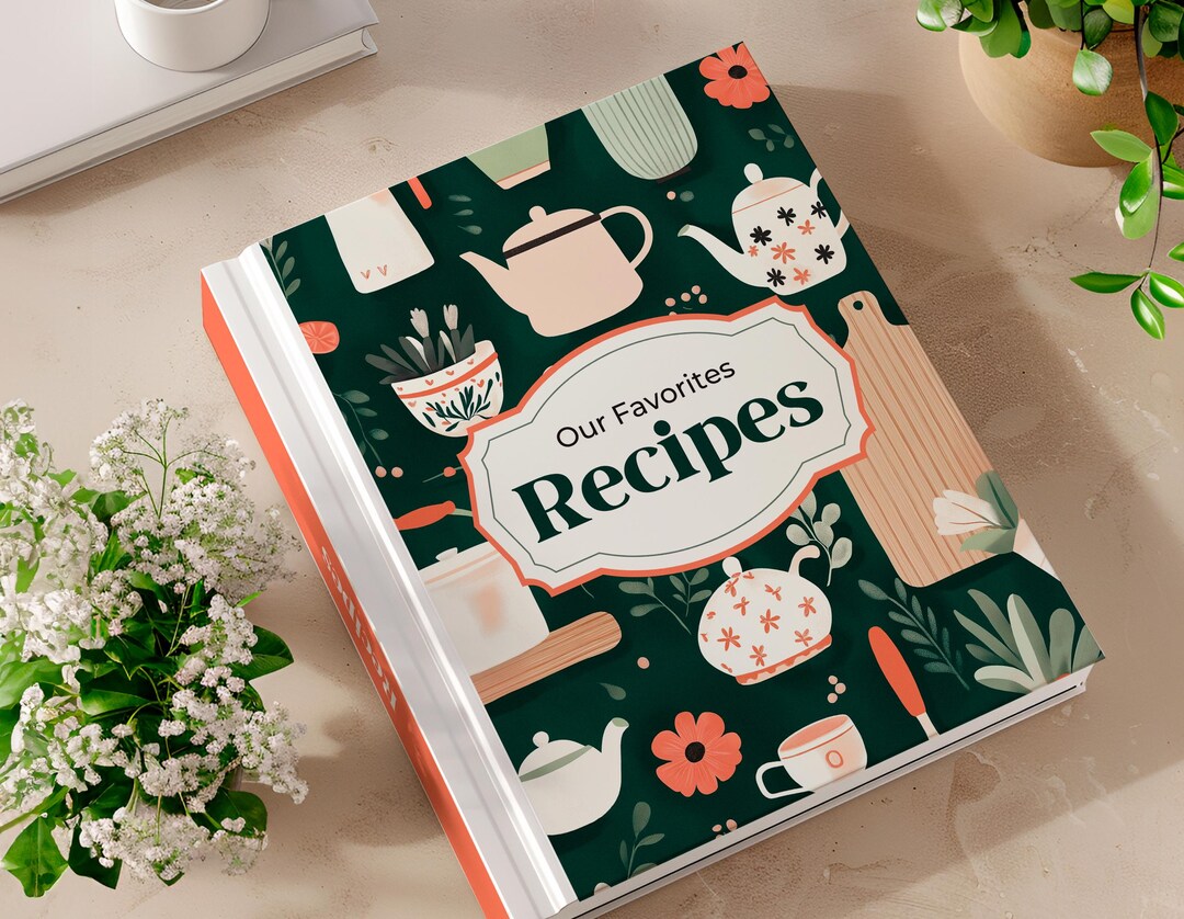 Recipe Binder Cover | Green and Pink Kitchen Design Recipe Book Cover ...