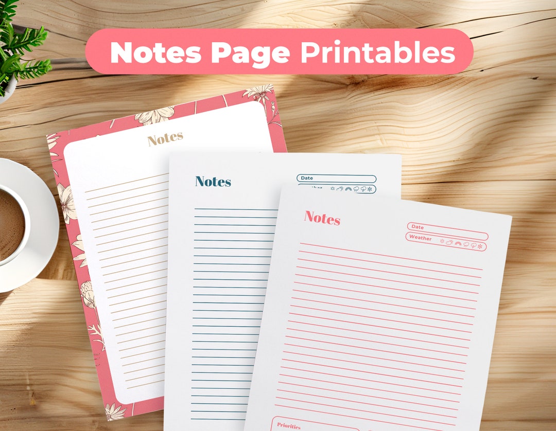Printable Minimal Flowers Notes Page, Notes Template, Note Taking ...