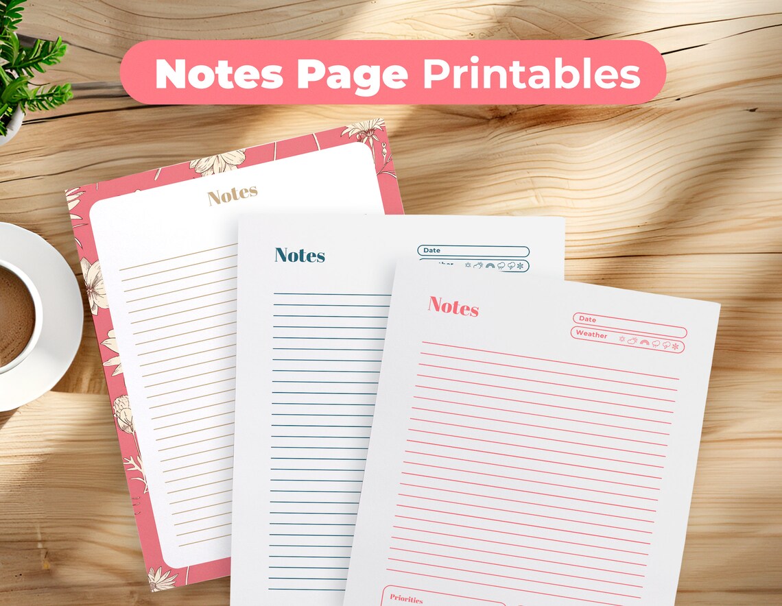 Printable Minimal Flowers Notes Page, Notes Template, Note Taking ...
