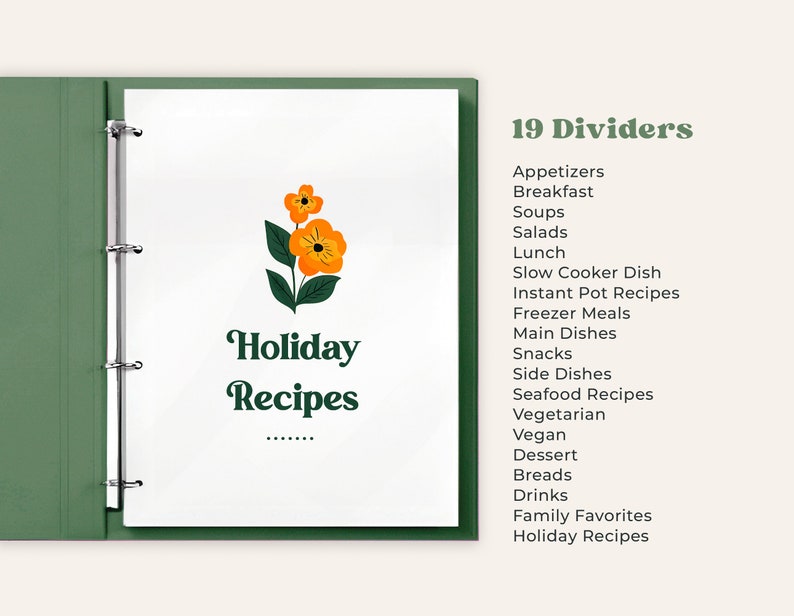 Recipe Binder Cover + Bonus Recipe Template - Pink Flowers Binder Kit ...