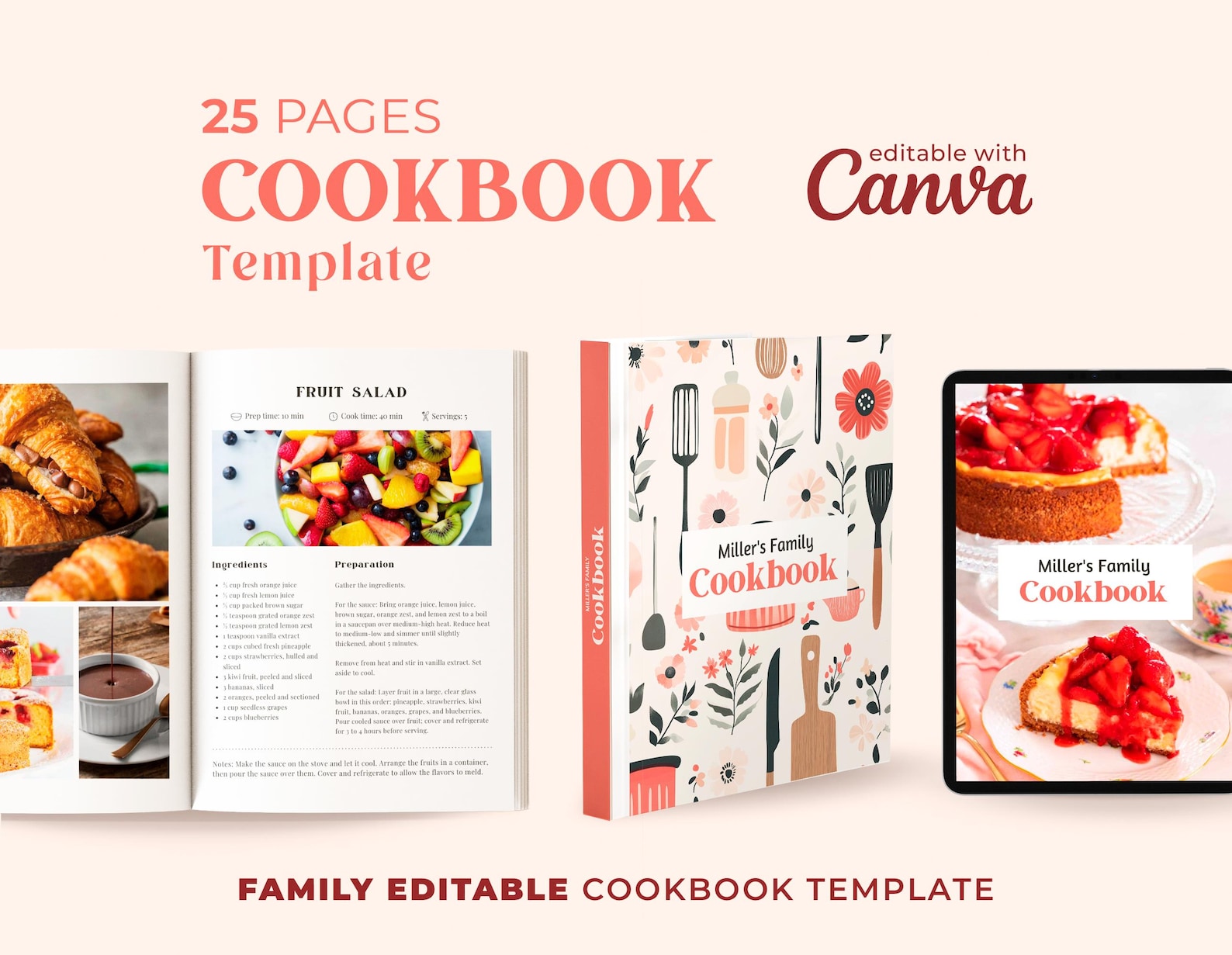 Family Cookbook Template: 25 Page Minimalist Recipe Book, Editable ...