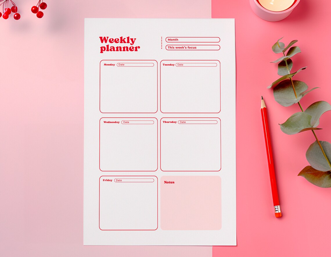 Five Days Weekly Planner the Red Adventure Undated Weekly Planner ...