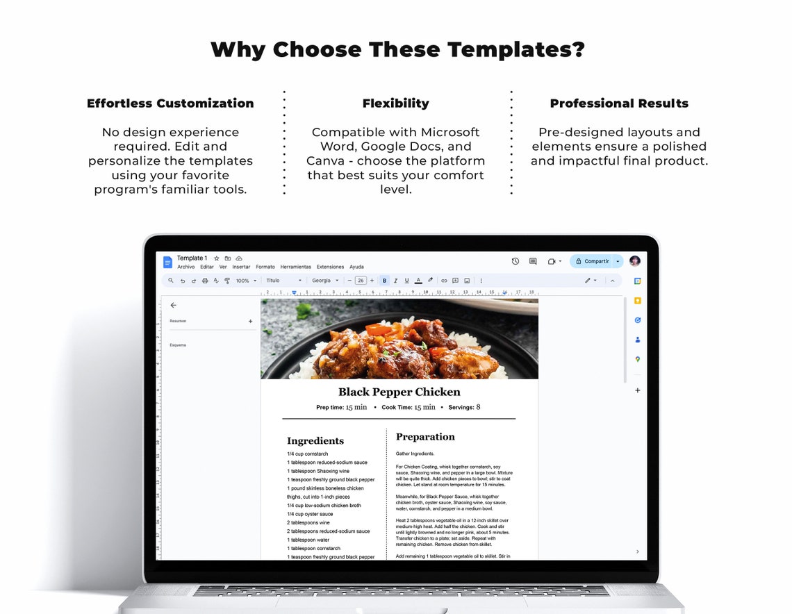 Editable Recipe Template Google Docs, MS Word and Canva Recipe Template ...