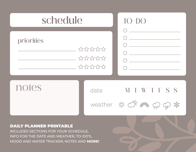 Natural Aesthetic Daily Planner With Schedule, Date and Weather, Notes ...