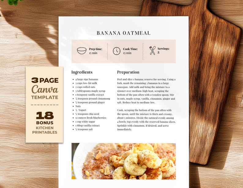Editable Canva Recipe Template Printable Minimalist Recipe, Editable ...