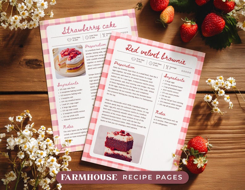 Canva Editable Farmhouse Recipe Pages | Vintage Cottagecore Kitchen ...