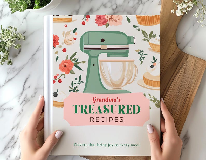 Grandma's Recipe Binder Cover: Floral Stand Mixer Design Canva Template ...