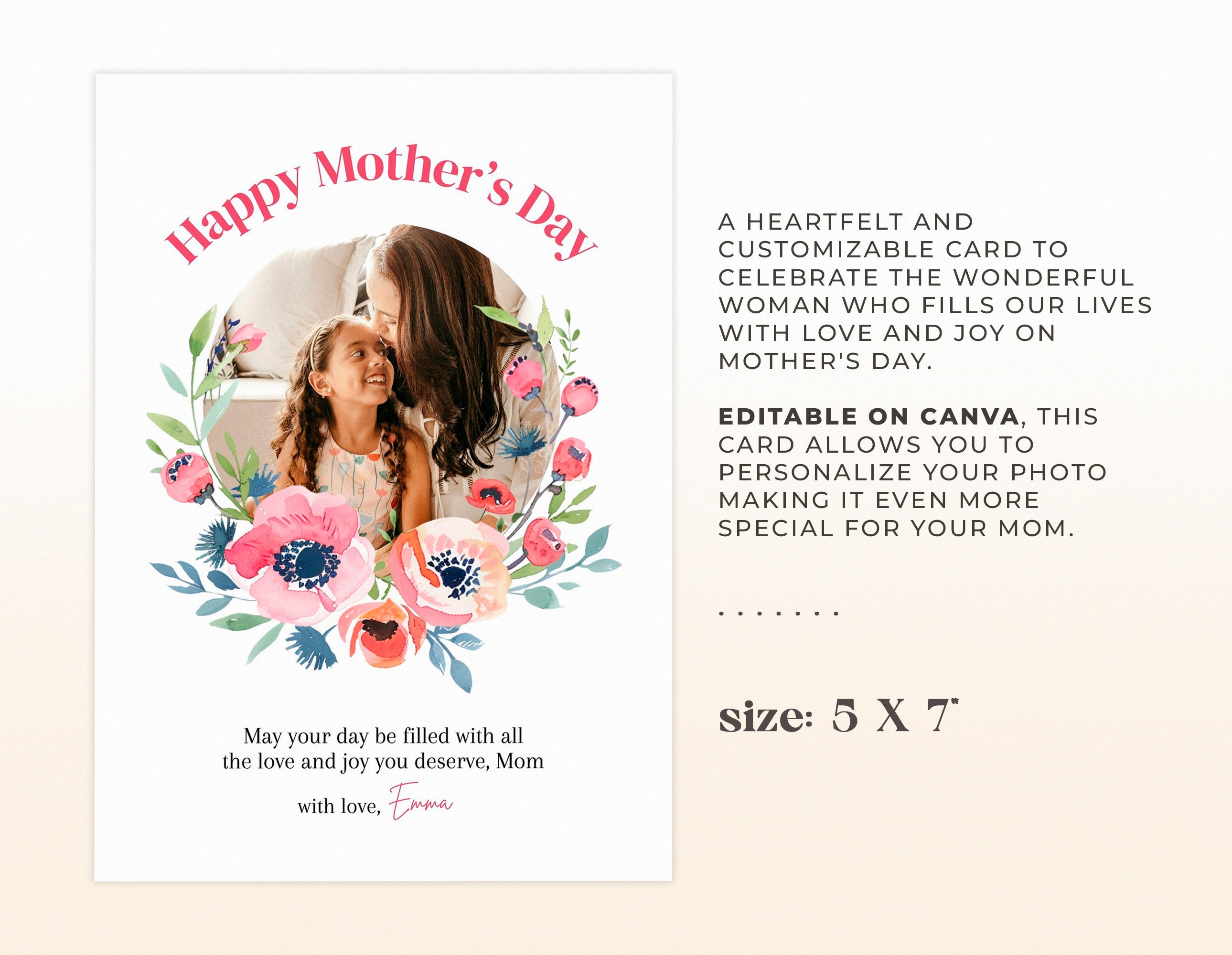 Canva Editable Floral Mother's Day Card, Happy Mother's Day Editable ...